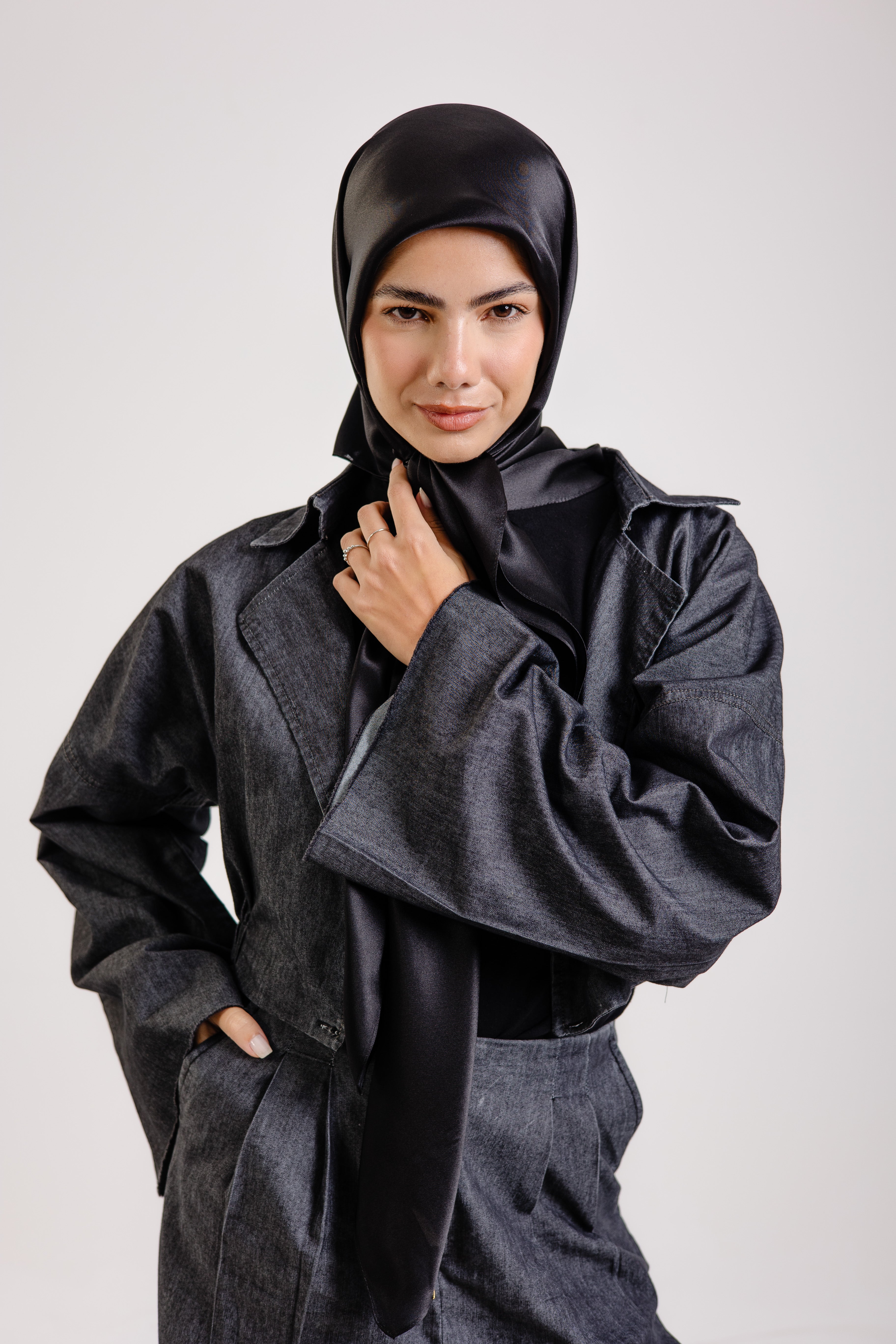 Black Silk Square Hijab | Classic Luxury Scarf – WOROOD