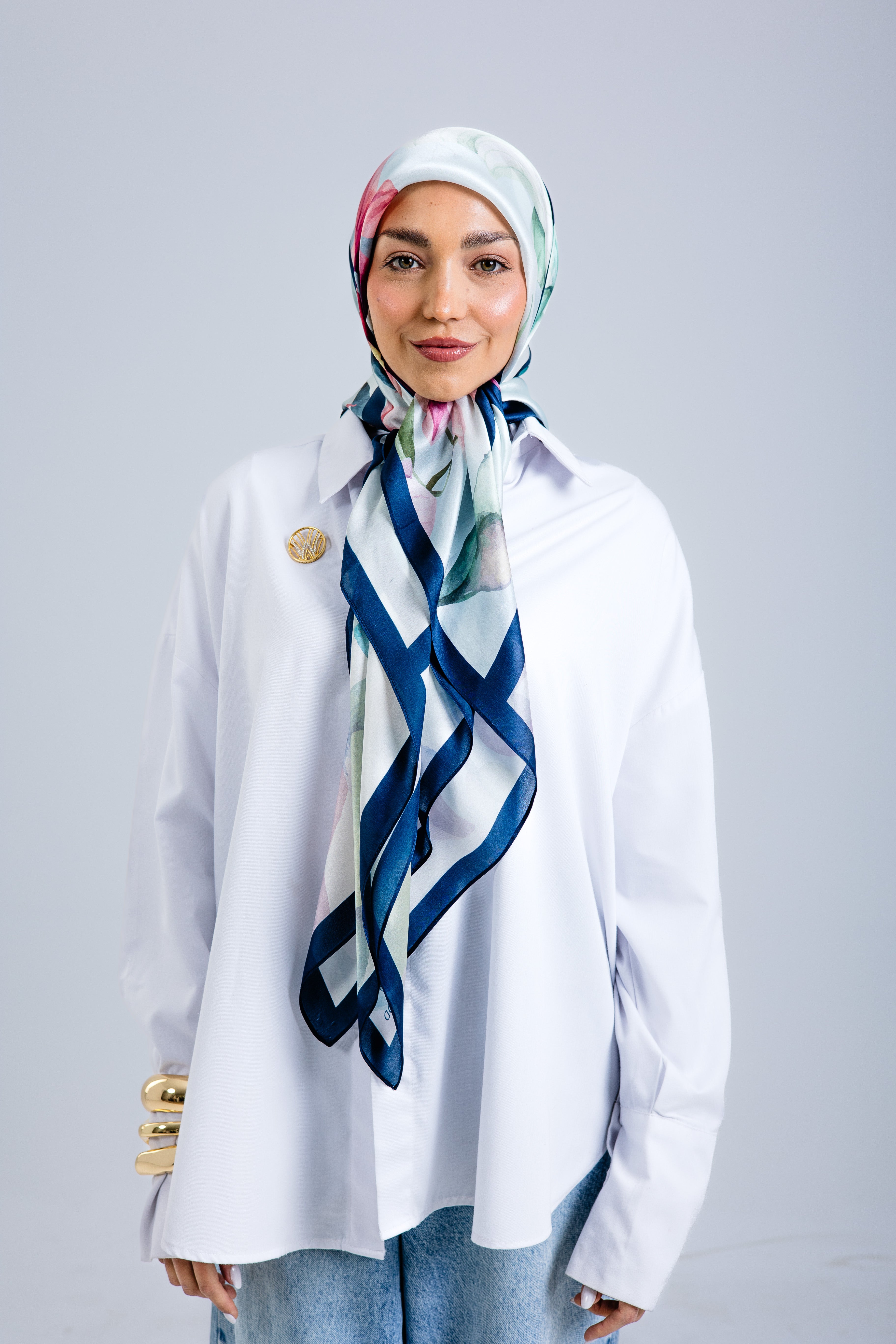 Elysian Silk Square Hijab | Floral Luxury Scarf – WOROOD