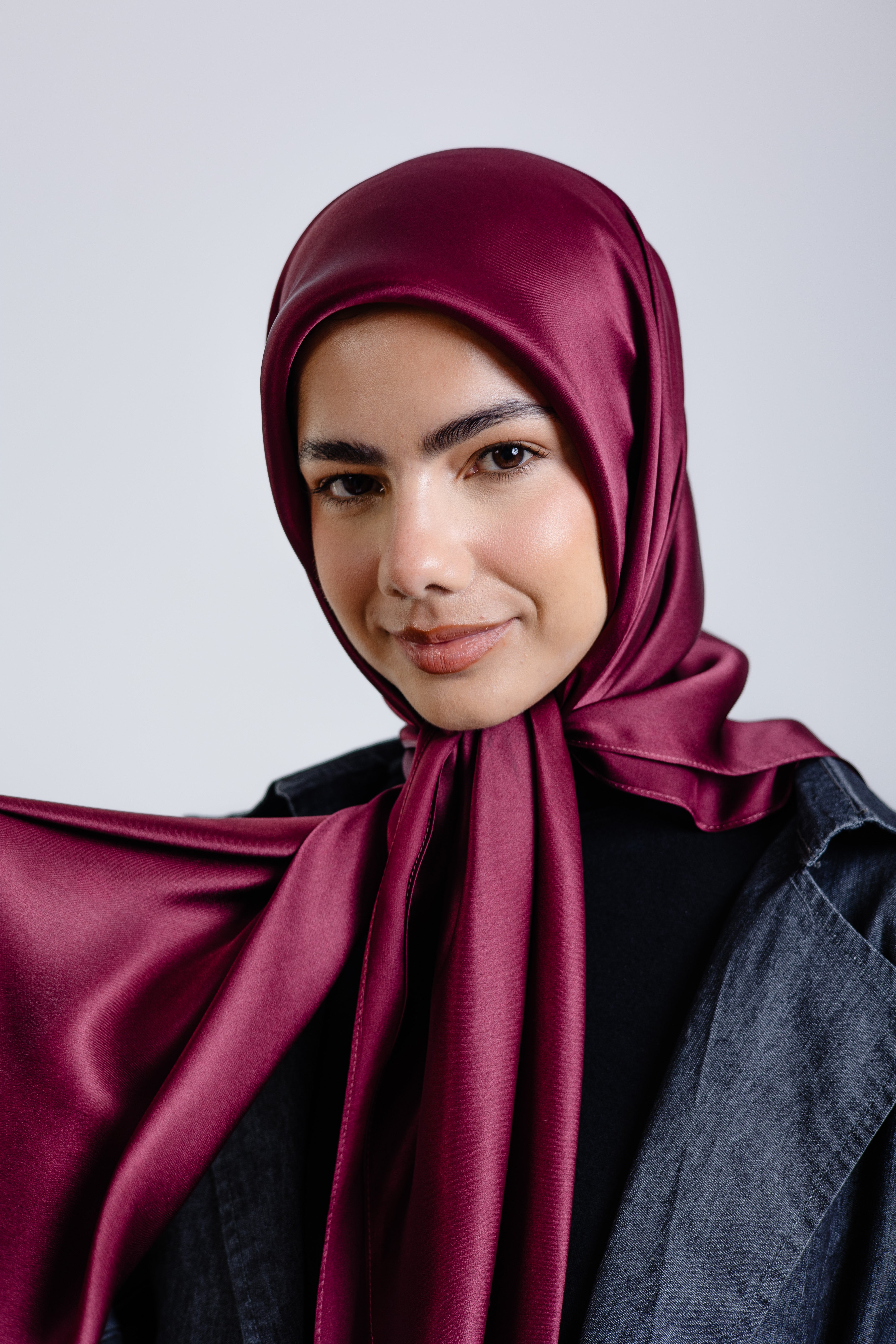 Maroon Silk Square Hijab | Deep Red Luxury Scarf – WOROOD